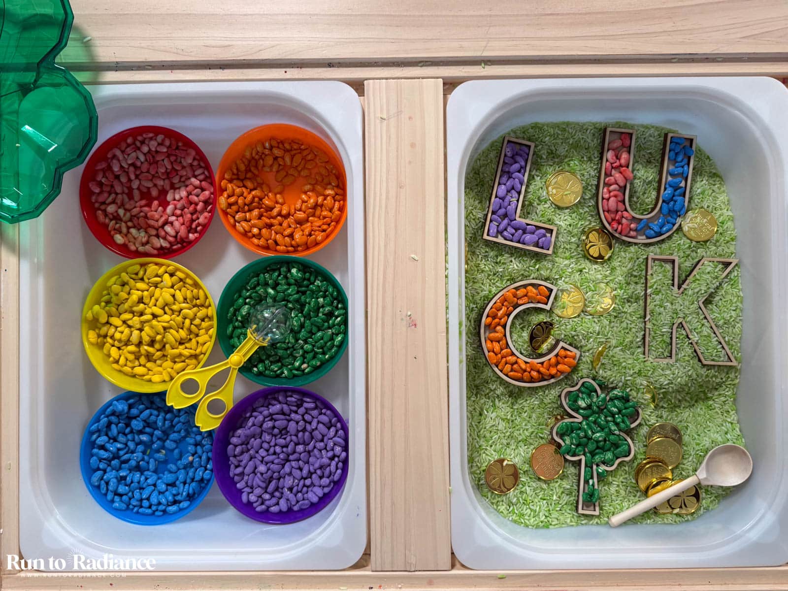 St. Patrick's Day Sensory Bin - Run To Radiance