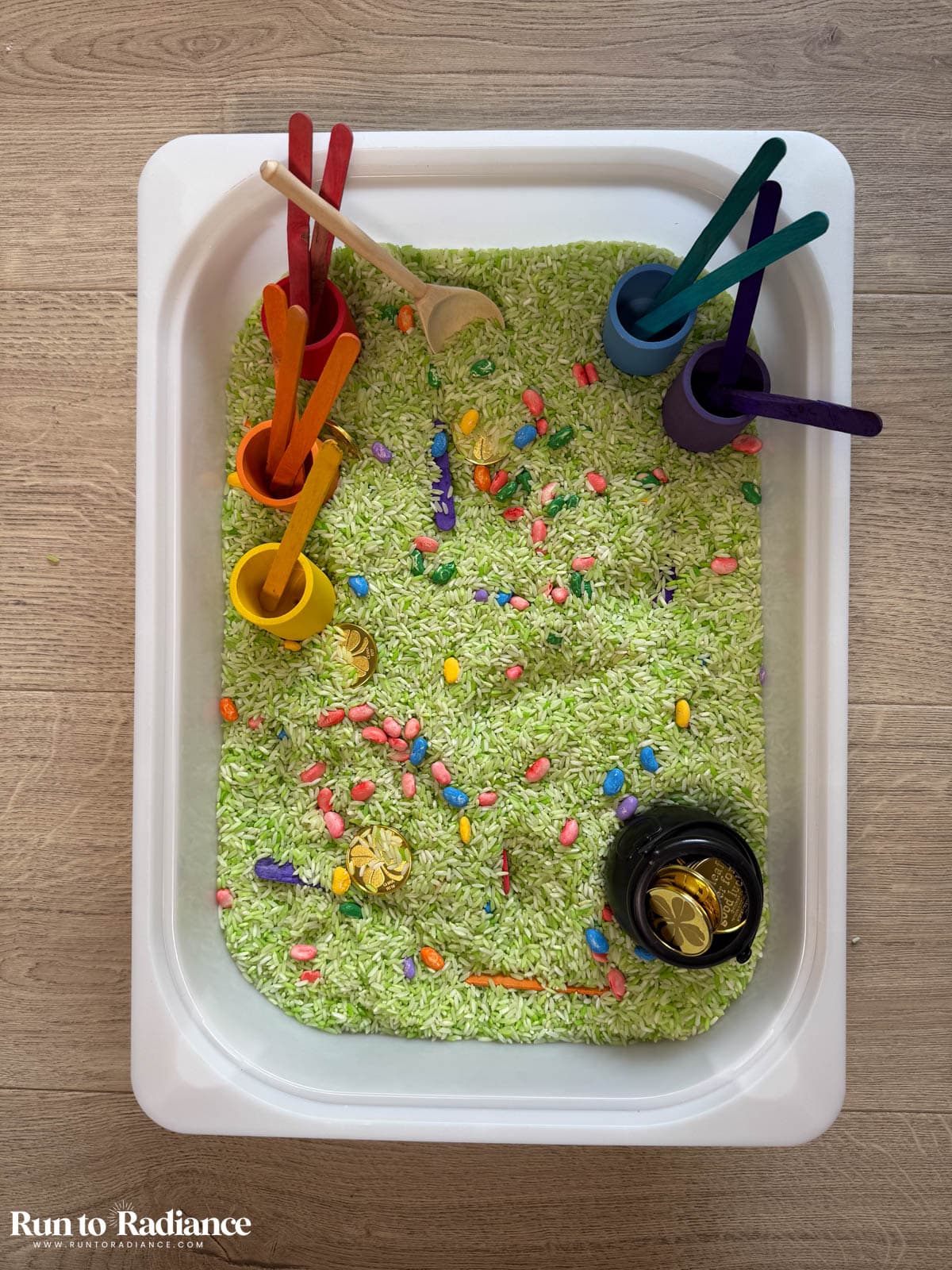 St. Patrick's Day Sensory Bin - Run To Radiance