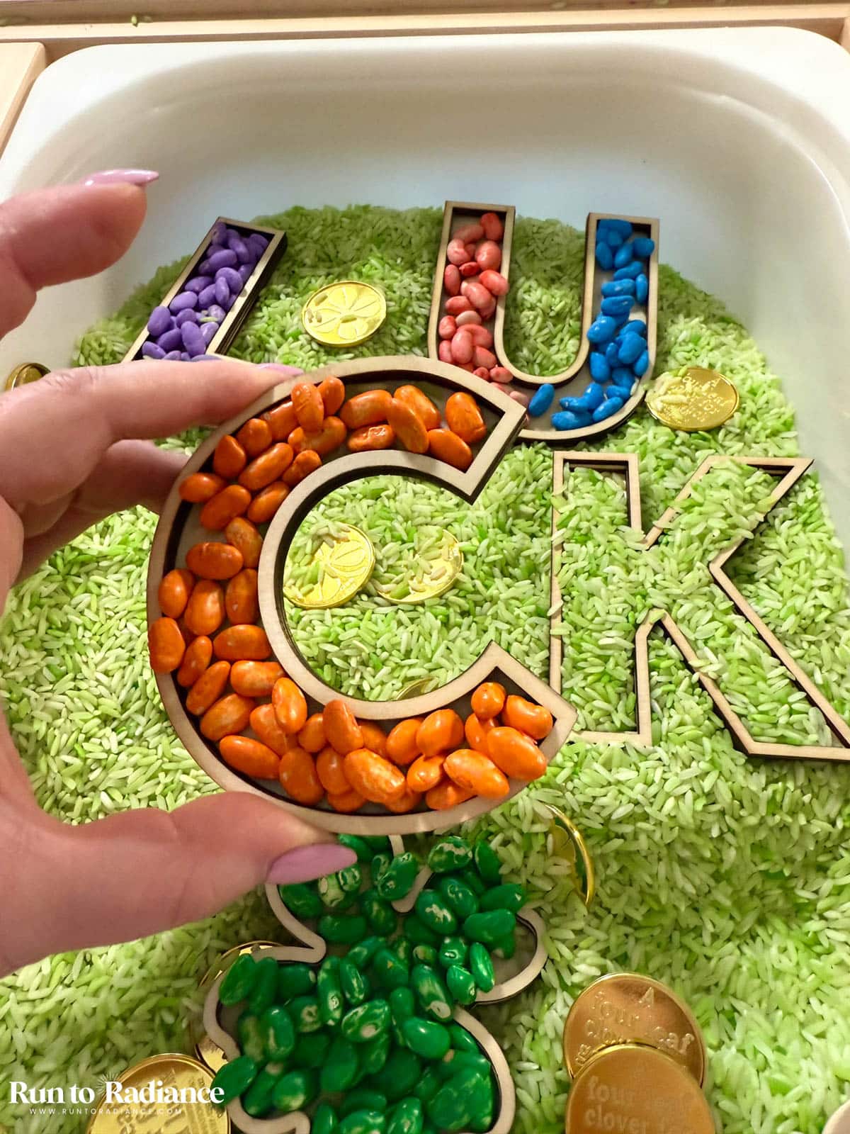 St. Patrick's Day Sensory Bin - Run To Radiance