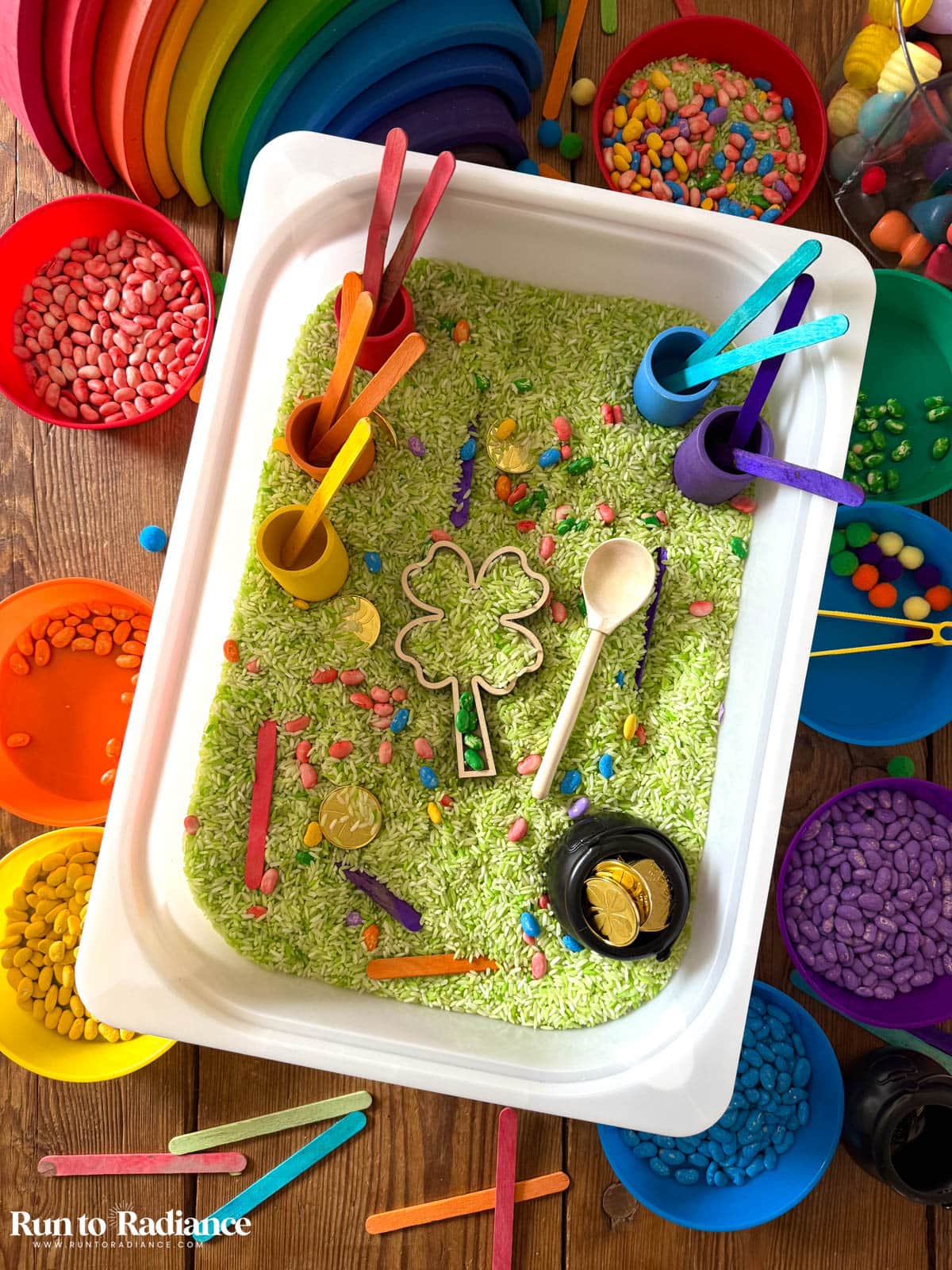 St. Patrick's Day Sensory Bin - Run To Radiance