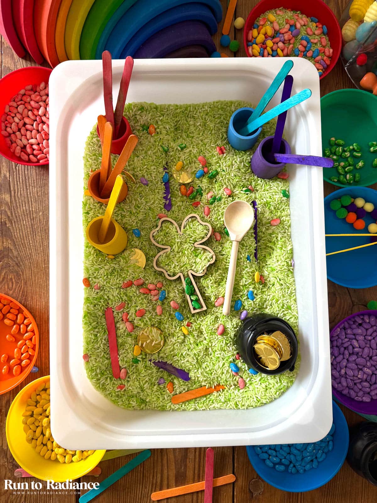St. Patrick's Day Sensory Bin - Run To Radiance